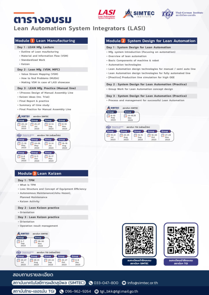 เปิดรับสมัครผู้เข้าอบรมหลักสูตร Lean Automation System Integrators - LASI เริ่มวันที่ 22 มิ.ย. ...